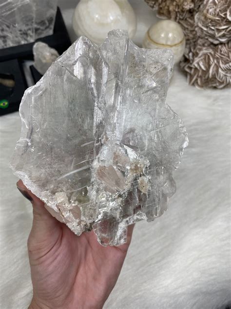 Selenite Raw Specimen Medium On Wood Base Rio Do Sul Brazil Etsy