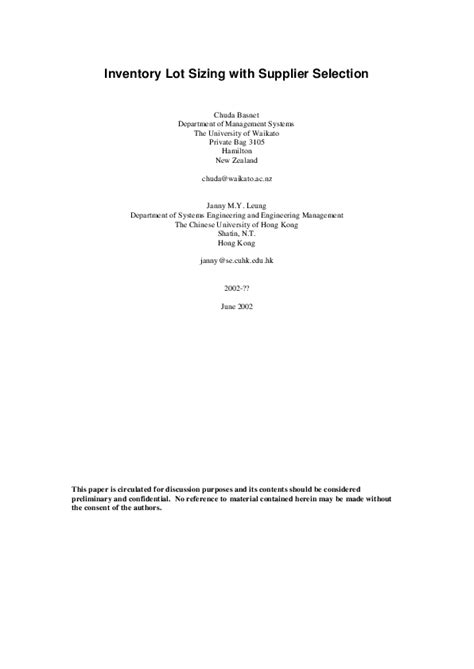 Pdf Inventory Lot Sizing With Supplier Selection
