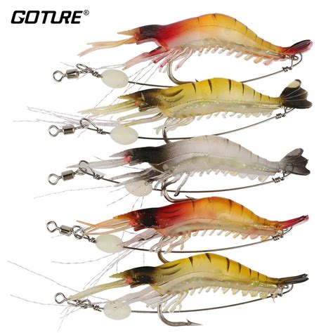 Goture 5PCS Luminous Soft Lure Artificial Shrimp Lures With Hooks