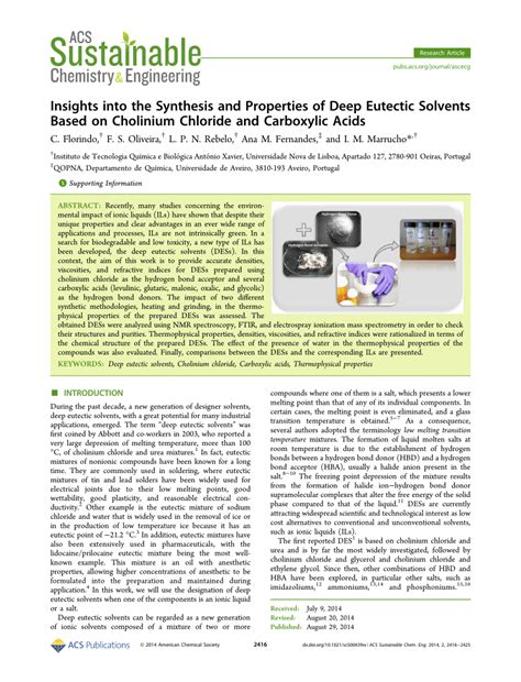 Pdf Insights Into The Synthesis And Properties Of Deep Eutectic Solvents Based On Cholinium