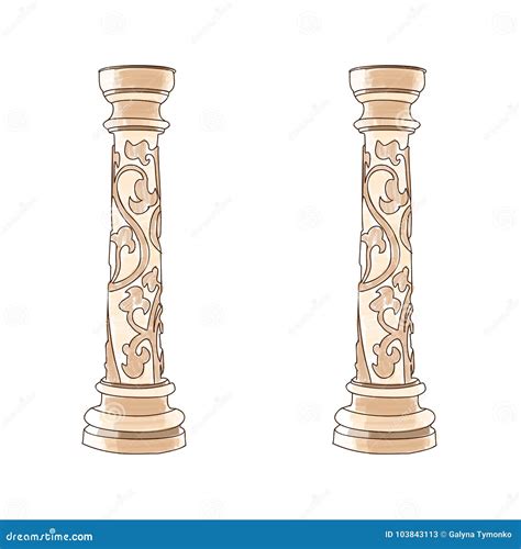 Stylized Greek Doodle Column Doric Ionic Corinthian Columns Vector Illustration Stock Vector
