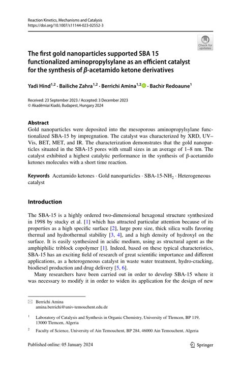 Pdf The First Gold Nanoparticles Supported Sba 15 Functionalized