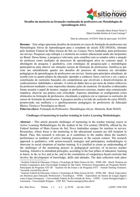 Pdf Desafios Da Mentoria Na Formação Continuada De Professores Em