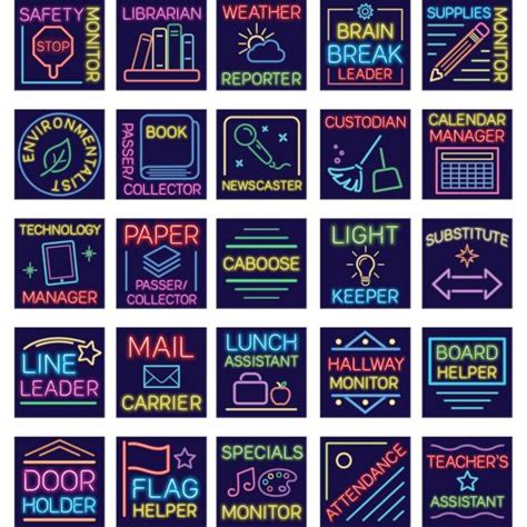 Classroom Jobs Pocket Chart And Cards Neon Pocket Chart Cards
