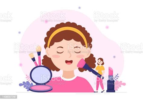 미용과 메이크업 학교 공부하고 아름다운 소녀들은 평면 만화 손으로 그린 템플릿 일러스트레이션에 메이크업을 적용 그림자에 대한 스톡 벡터 아트 및 기타 이미지 Istock