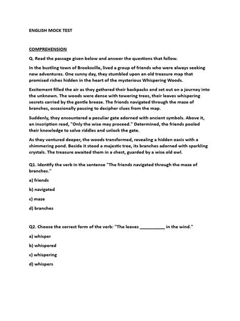 English Mock Test 2 Comprehension 11 By Sandra Pdf Linguistics