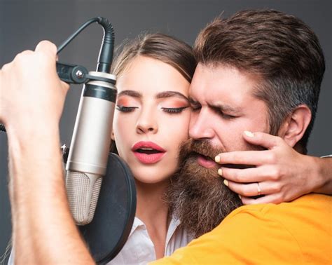 Premium Photo Singer Couple Singing Rock Sound Producer Recording Song In A Music Studio Sexy