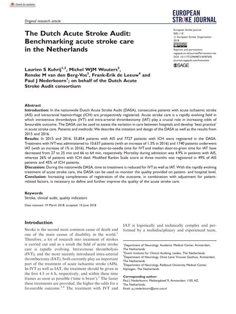 Pdf The Dutch Acute Stroke Audit Benchmarking Acute Stroke Care In