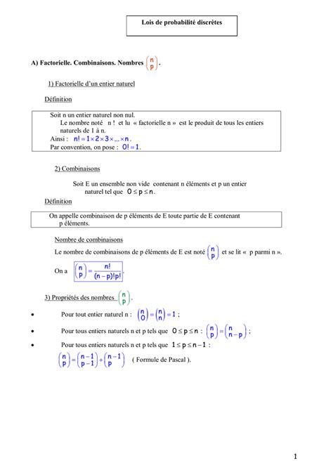 1 A Factorielle Combinaisons Nombres 1 Factorielle D`un Entier