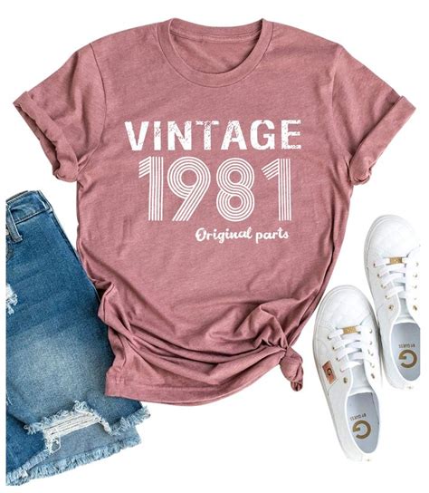 Vintage 1981 T Shirt Women Original Parts Letter Tees 40th Birthday
