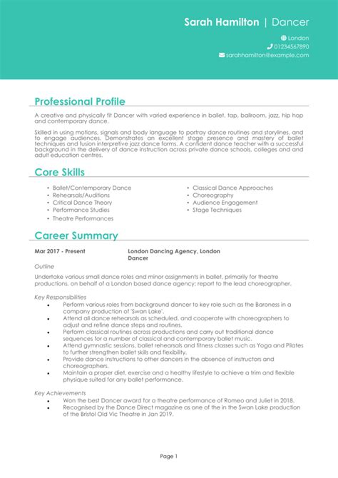 2 Dance Cv Examples Full Writing Guide Land Top Auditions