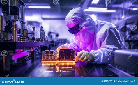 Cpu Processor On Modern Motherboard In Service Shop With Purple Light Neural Network Ai