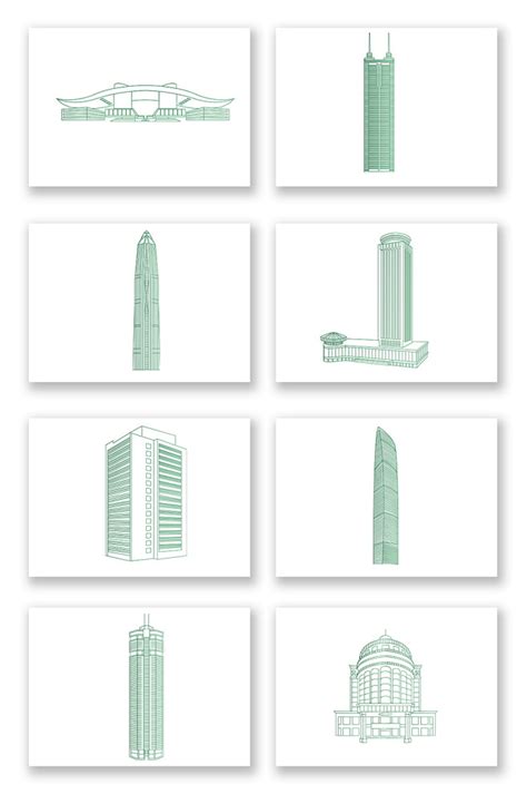 矢量绿色渐变深圳城市地标建筑剪影