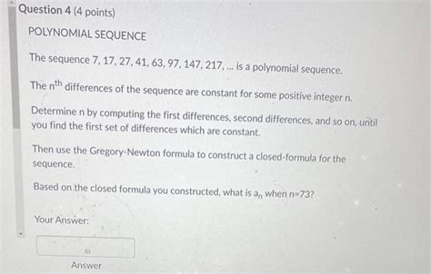 Solved Polynomial Sequence The Sequence