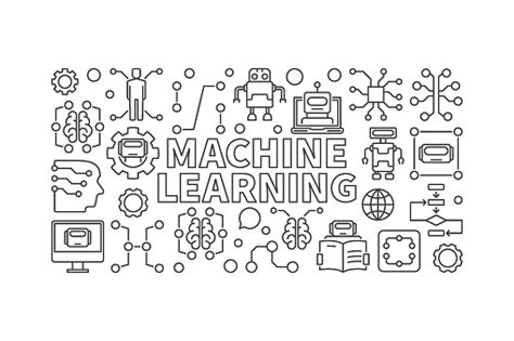 기계 학습 벡터 현대 가로 배너 또는 흰색 배경에 선 스타일의 그림 가상현실에 대한 스톡 벡터 아트 및 기타 이미지 가상현실 개념 과학 Istock