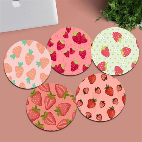 Cute Japense Strawberry Animation Round Office Computer Desk Mat Table Keyboard Laptop Cushion