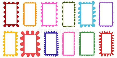 Squiggle Frames Set Color Zigzag Wavy Edges Retro Scallop Frames Psychedelic Rectangles Stock