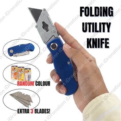 Multipurpose Folding Utility Heavy Duty Pocket Knife Paper Cutter Replaceable 3 Blades Grip