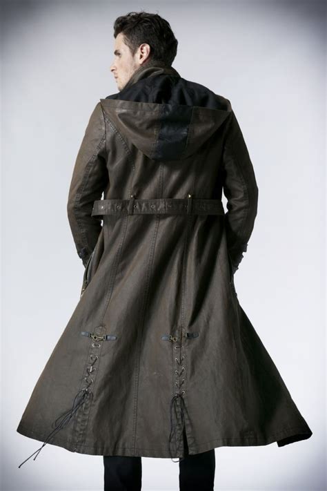 Long Manteau Steampunk Homme Marron Capuche Punk Rave Y Mode Gothique Homme Trench