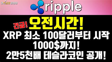 리플 오전시간 Xrp 최소 100달러부터 시작~ 1000까지 2만5천배 테슬라코인 공개 Youtube