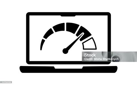 화면에 인터넷 연결 속도 테스트가 있는 노트북 아이콘입니다 웹 페이지에서 인터넷 다운로드 속도 테스트 속도 테스트 및 네트워크 성능 정보 신호 품질 벡터 그림 높은 곳에