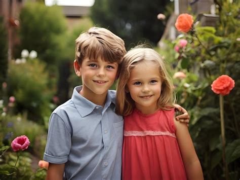 Default Brother Sister In Garden Sibling Love Premium Ai Generated Image