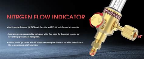Yeswelder Nitrogen Flow Meter 1 4 Sae Flare Inlet 0 70scfh 50psi