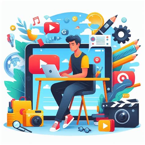Creador de contenido creando contenido vector ilustración plana