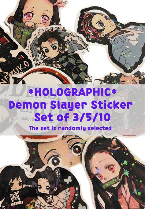 Holographic Demon Slayer Sticker Pack Kimetsu No Yaiba Random Die