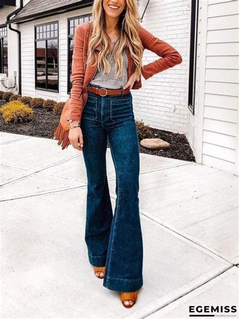 Blue Denim Casual Shift Jeans Flare Jeans Outfit Casual Fall Flare