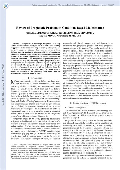 Pdf Review Of Prognostic Problem In Condition Based Maintenance