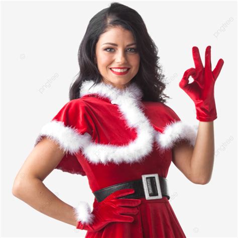 Woman In Red Santa Claus Outfit Holding Excited Cheerful Woman