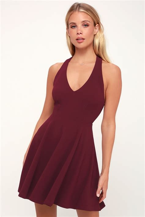 Cute Burgundy Dress Skater Dress Racerback Dress Fun Dress Lulus
