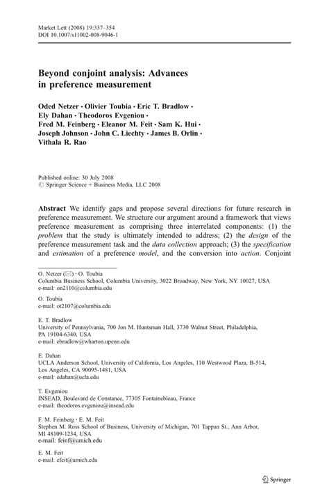 Pdf Beyond Conjoint Analysis Advances In Preference Measurement