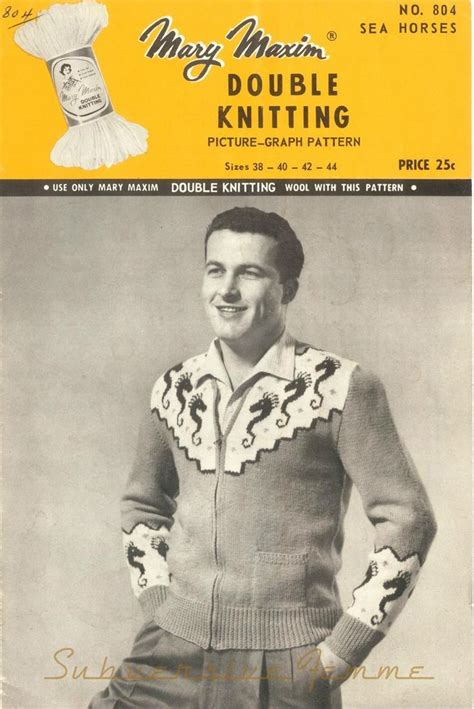 Novelty Seahorse Cardigan C 1950s From Mary Maxim Subversive Femme