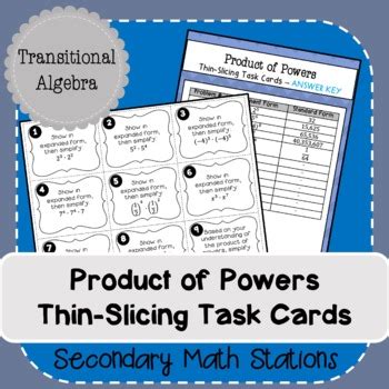 Exponents Product Of Powers Thin Slicing Task Cards By Secondary Math