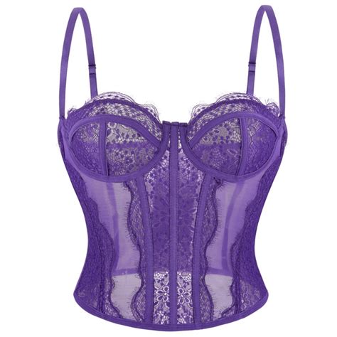 Qsawxqz Womens Sheer Lace Bustier Tank Top Underwire Boned Spaghetti