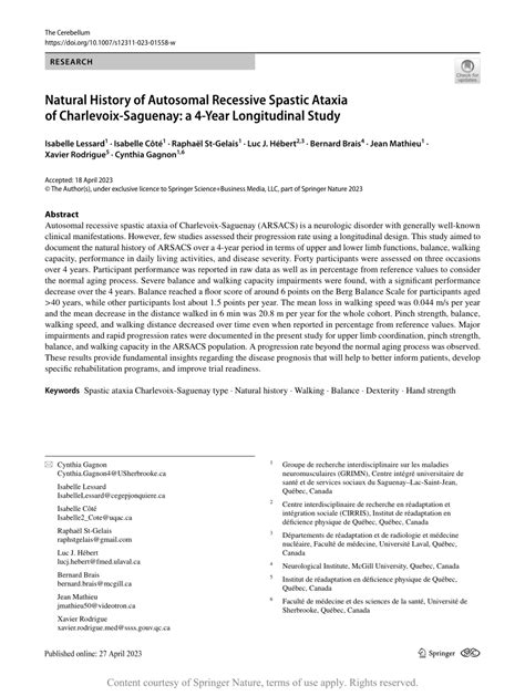 Natural History Of Autosomal Recessive Spastic Ataxia Of Charlevoix