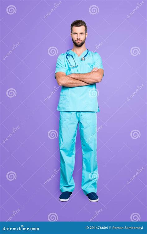 Full Size Body Portrait Of Brutal Virile Man With Stethoscope On His