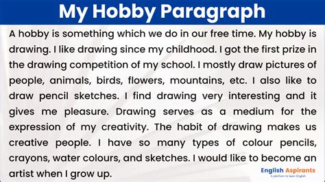 My Hobby Paragraph In English Words