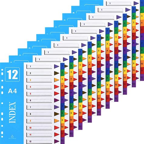 File Dividers A4 【10 Pack】 1 12 Part Dividers Multi Colours Index Folder Subject Dividers For