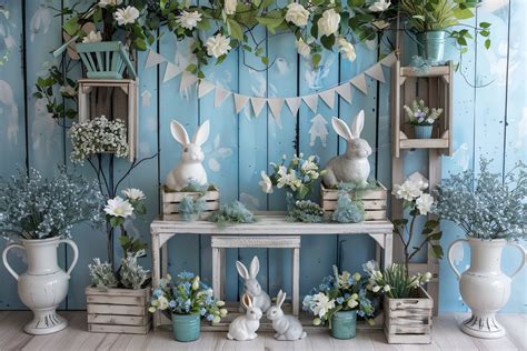 Easter Bunny Backdrop Blue Floral Table Backdrop Brp11 355