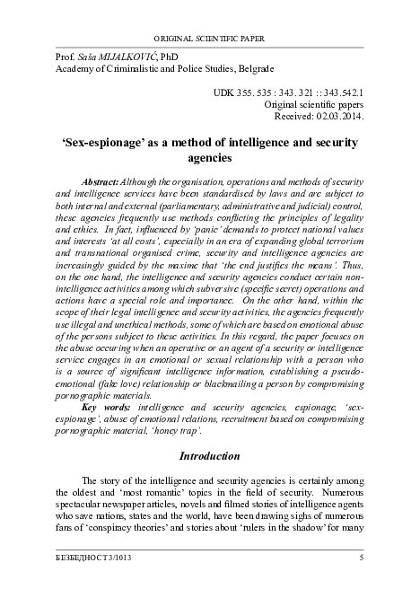 Pdf Sex Espionage As A Method Of Intelligence And Security Agencies