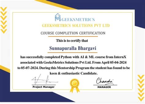 bhargavi s on linkedin internshipcompletion ai ml course