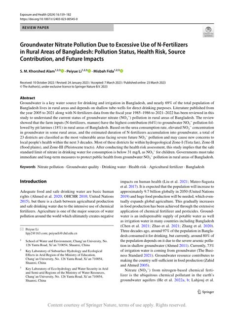 Groundwater Nitrate Pollution Due To Excessive Use Of N Fertilizers In Rural Areas Of Bangladesh
