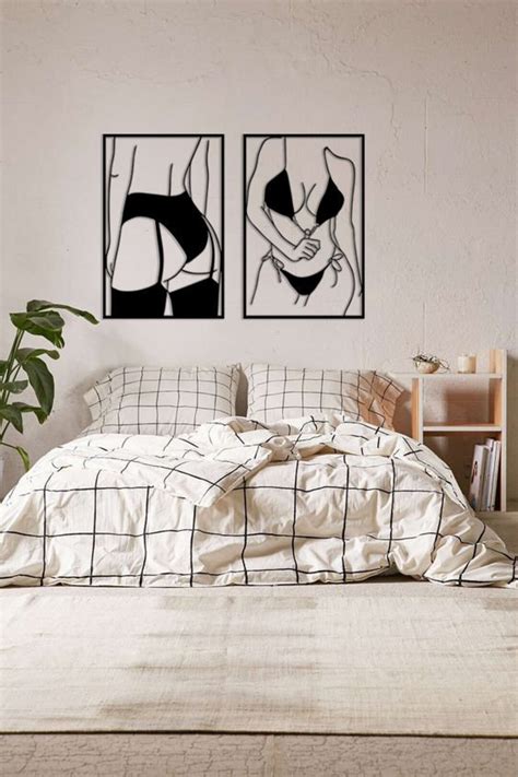 Set Of 2 Woman Body Naked Metal Wall Decor Female Body Line Art Metal