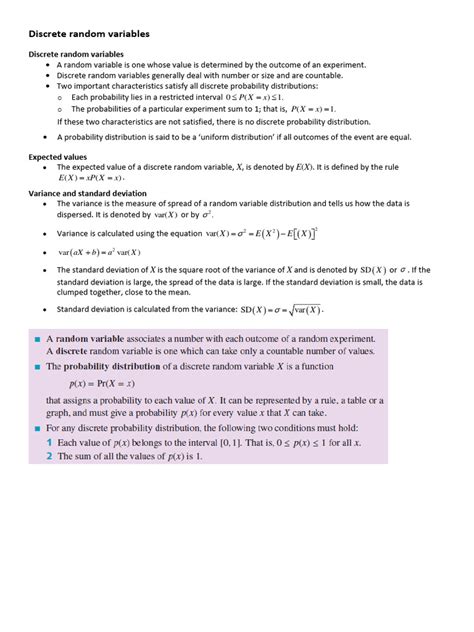 Discrete Random Variables Topic Summary Pdf Teaching Methods