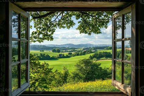 Open Window Overlooking Idyllic Green Countryside Landscape 55416397