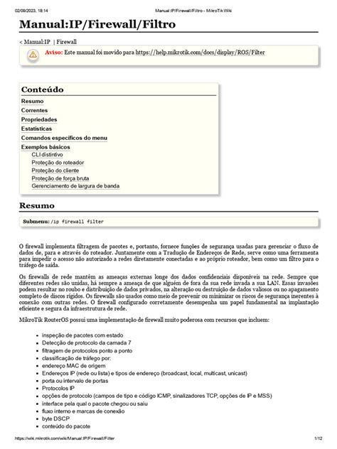Manual Ip Firewall Filtro Mikrotik Wiki Pdf Porta Rede De Computadores Endereço