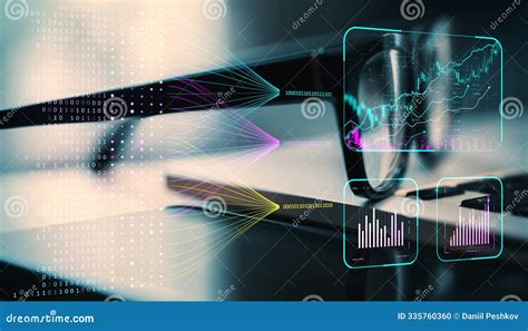 Complex Data Visualization Of Financial Graphs And Binary Codes On A Desk With Glasses And